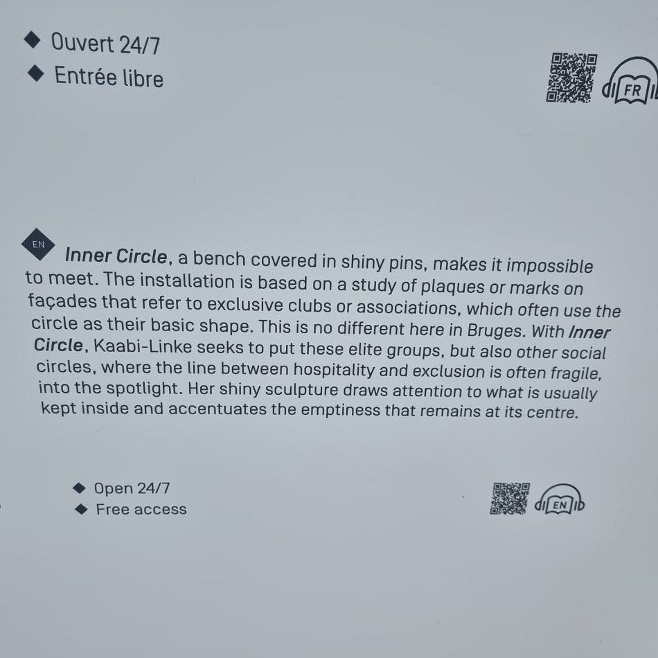 A bench covered in shiny pins. ‘Inner Circle’ – Crip HumAnimal